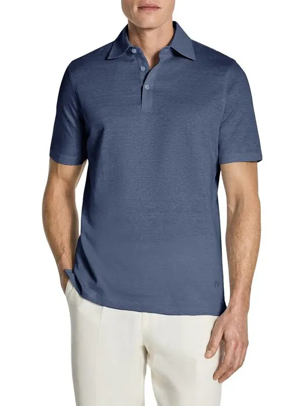 JACK VICTOR Davis Cotton & Linen Polo - Navy