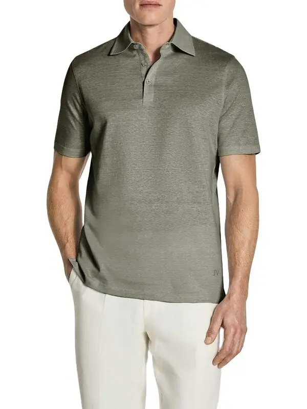 JACK VICTOR Davis Cotton & Linen Polo - Olive