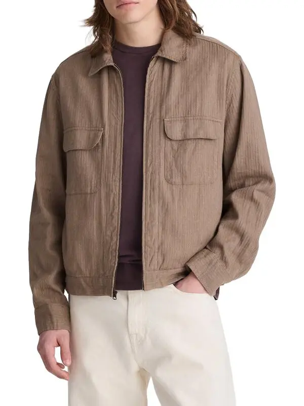 Madewell Herringbone Zip-front Cotton & Linen Jacket - Olive