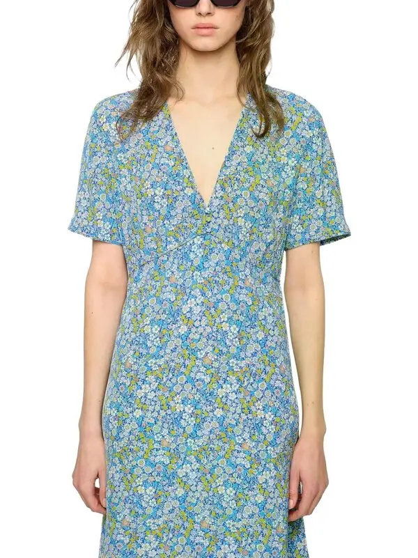 Zadig&Voltaire Rhodral Floral-print V-neck Midi Dress - Blue