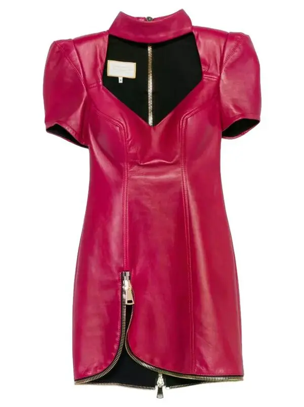 MITILIANE COUTURE Leather Mini Dress With Puff Sleeves And Cut-out Detail - Pink