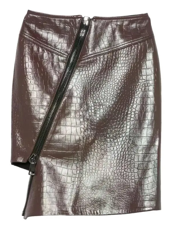 MITILIANE COUTURE Croc-effect Leather Skirt With Asymmetric Zip - Red