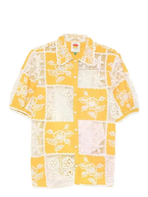 Farm Rio Patchwork Floral-embroidered Shirt - Yellow