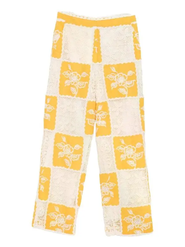 Farm Rio Crochet-knit Patchwork Trousers - Yellow