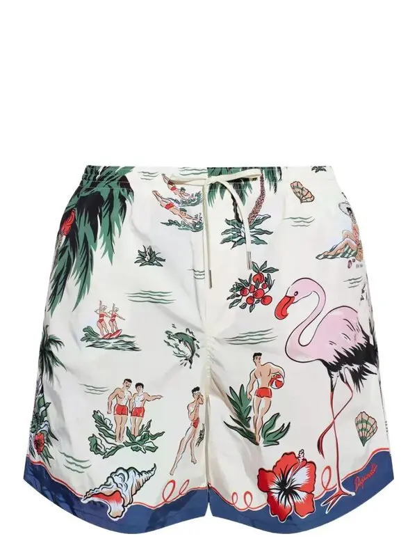 Dsquared2 Graphic Print Drawstring Swim Shorts - White