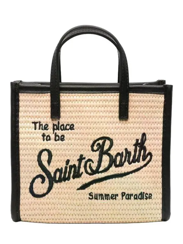 MC2 SAINT BARTH Mini Woven Straw Tote Bag With Embroidered Logo - Neutrals