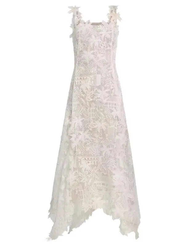 Oscar De La Renta Dominican Landscape Guipure Lace Dress - White
