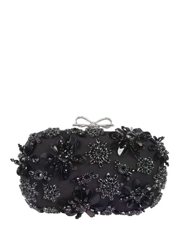 SELF-PORTRAIT Embellished Bow Clutch Bag - Black