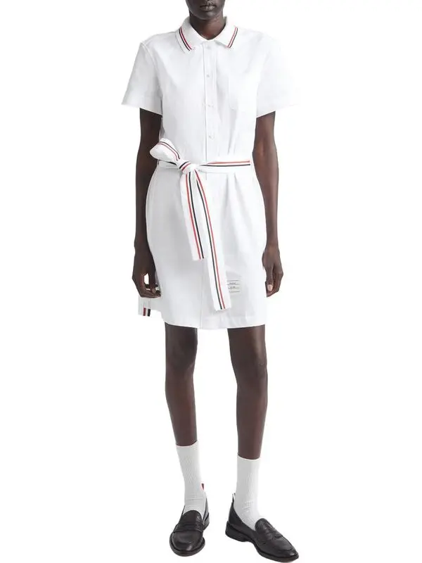 Thom Browne Belted Cotton Poplin Shirtdress - White