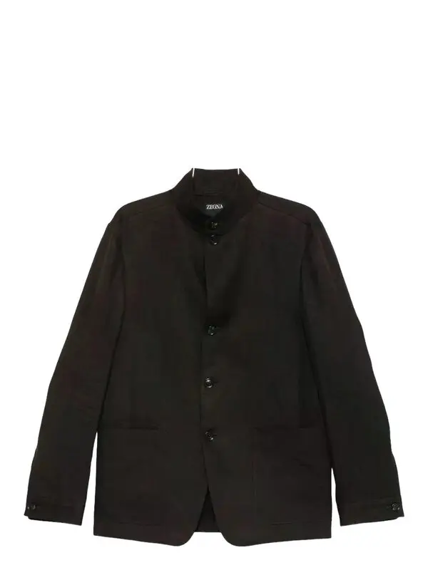 Zegna Mandarin Collar Buttoned Jacket - Brown