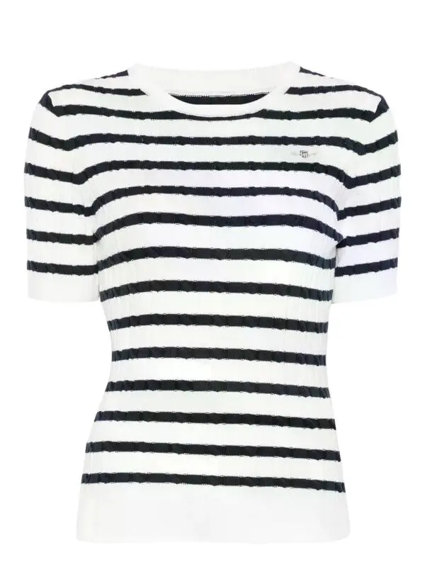 Gant Striped Cable Knit T-shirt - White