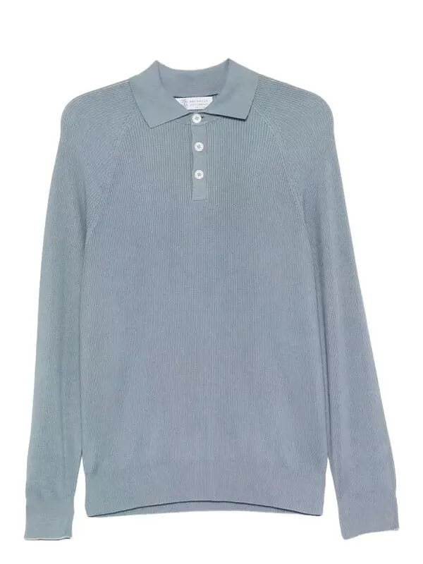 Brunello Cucinelli Ribbed Long-sleeve Polo Shirt - Blue