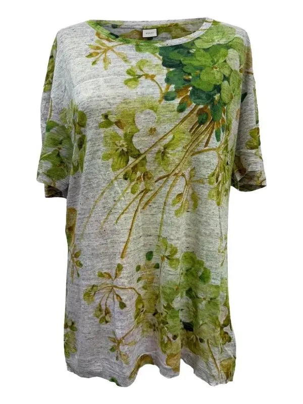 Gucci Floral Print Linen T-shirt - Grey