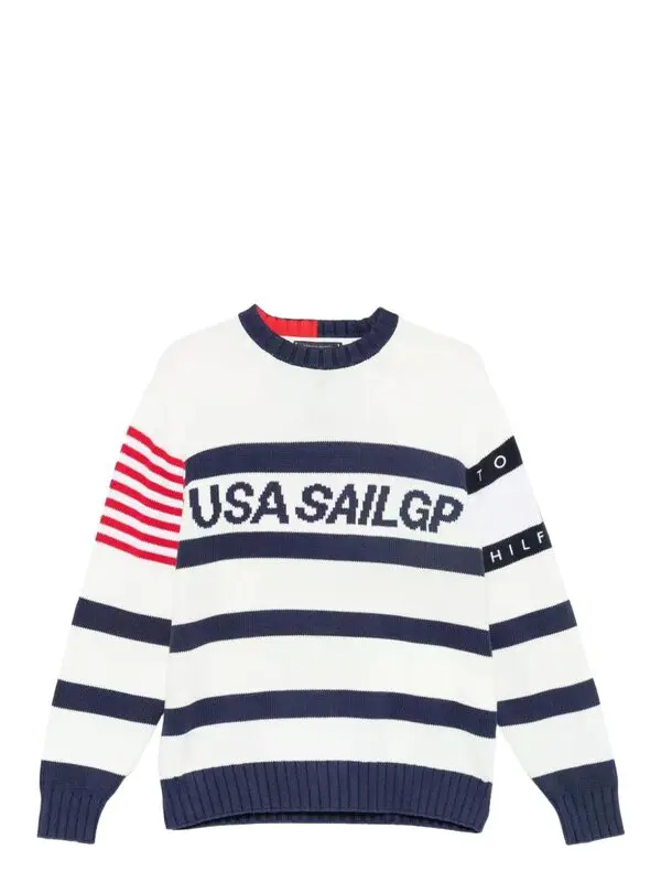 Tommy Hilfiger Striped Crew Neck Sweater - White