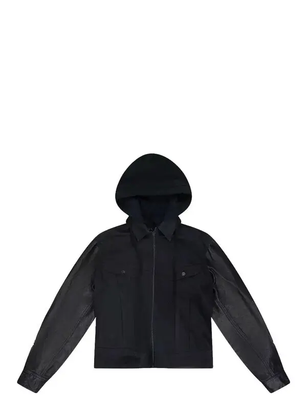 COUNTY OF MILAN Graphic Print Panelled Hooded Denim Jacket - Black
