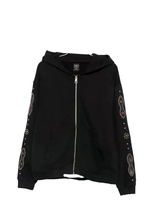 HTC LOS ANGELES Stud Embellished Zip-up Hoodie - Black