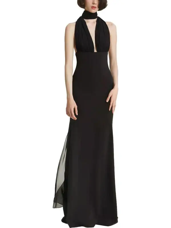 2310 STUDIO Halterneck Draped-panel Maxi Dress - Black
