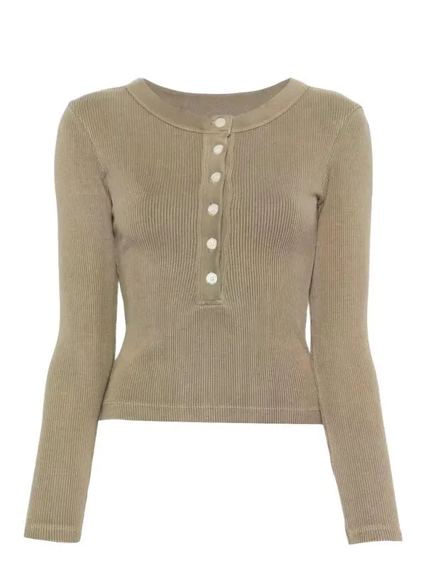 Citizens Of Humanity Ribbed Knit Henley Top - Green