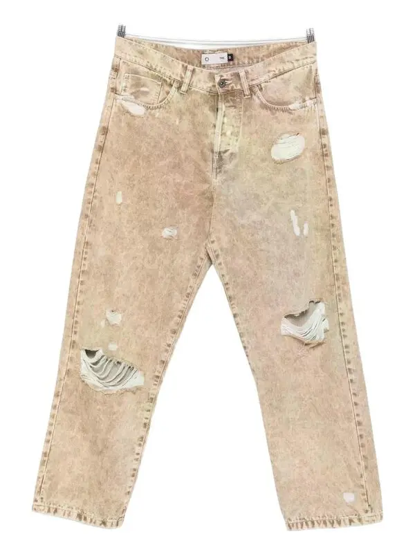 TRC Distressed Acid-wash Wide Leg Jeans - Neutrals