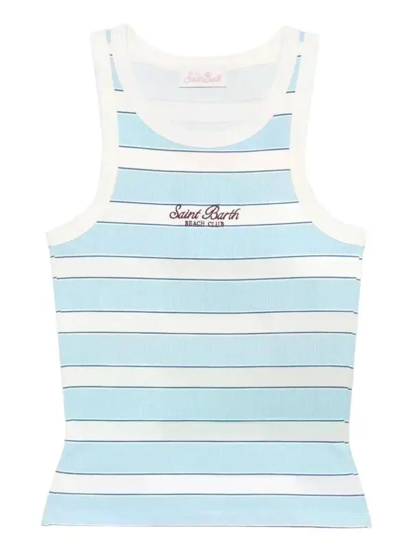 MC2 SAINT BARTH Ada Striped Logo Detail Tank Top - Blue