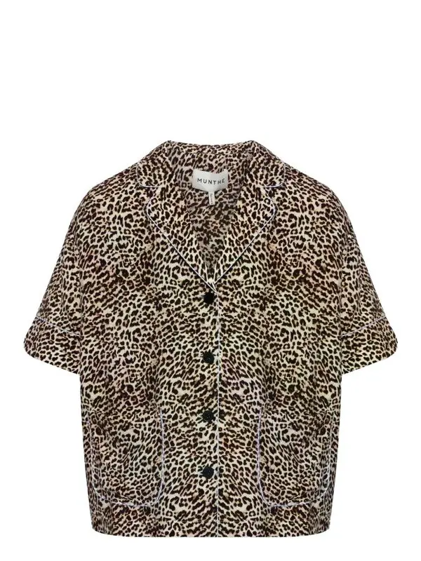 Munthe Leopard Print Short Sleeve Shirt With Contrast Piping - Neutrals