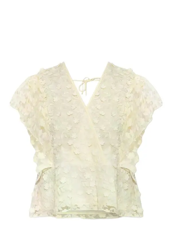 Munthe Blaine Floral Embroidered Wrap Top - White