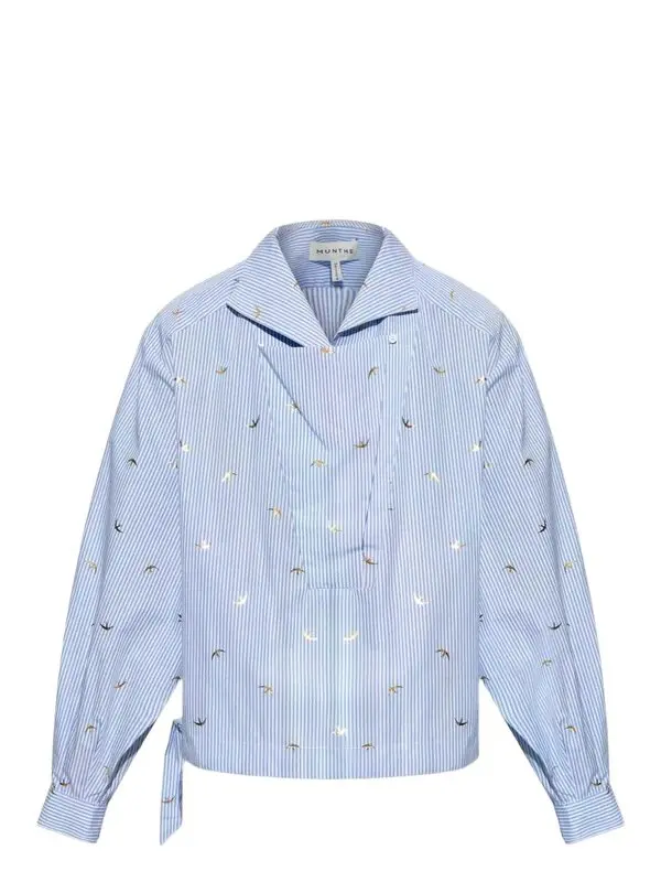 Munthe Beliciama Striped Bird-print Blouse - Blue