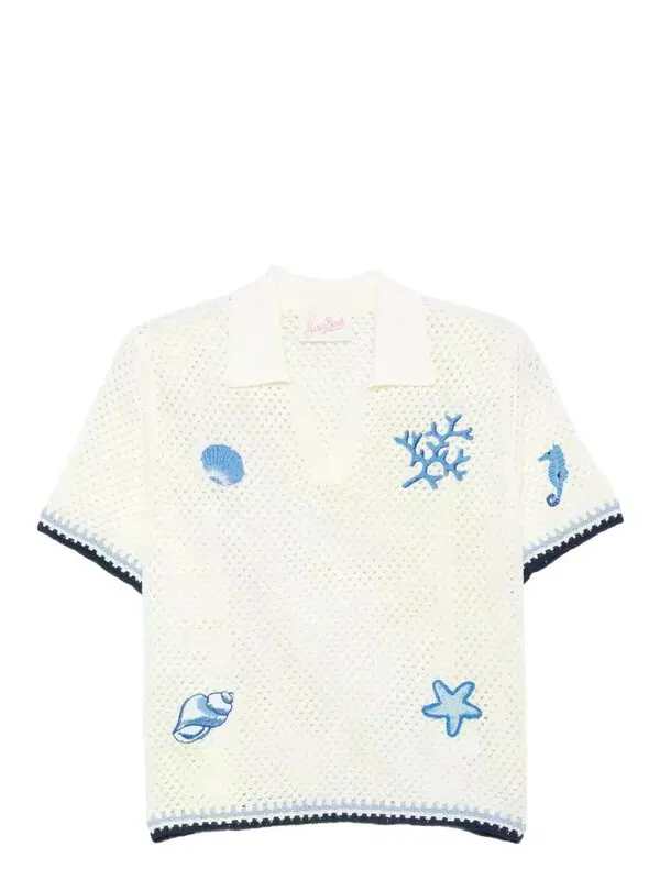MC2 SAINT BARTH Embroidered Open-knit Polo Sweater - White