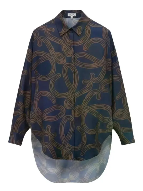 Loewe Anagram Print High-low Shirt - Blue