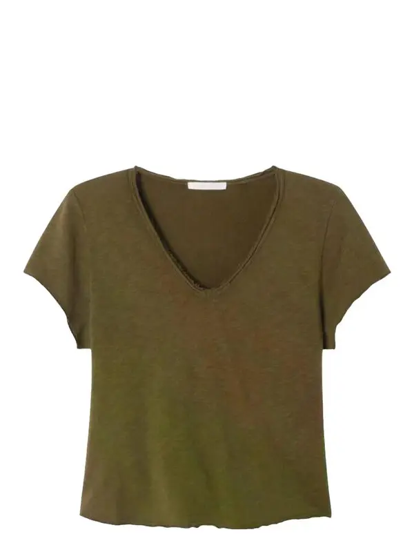 American Vintage Slub-texture V-neck T-shirt - Green