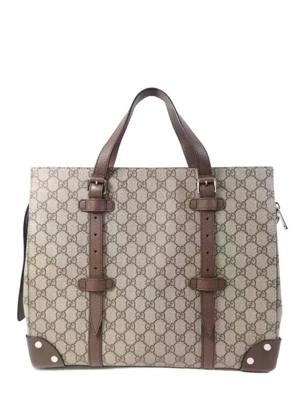 Gucci Gg Supreme Buckle-detail Tote Bag - Neutrals