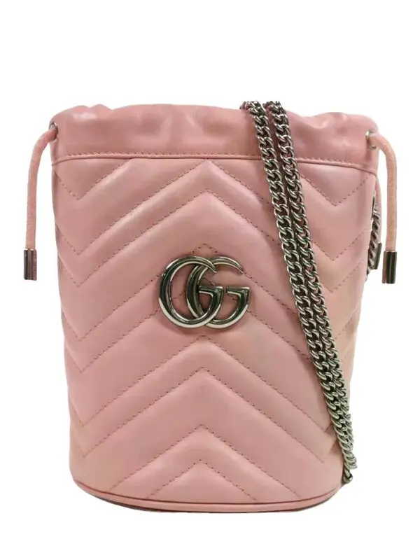 Gucci Matelassé Chevron Gg Marmont Bucket Bag - Pink