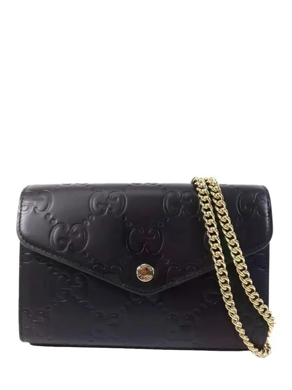 Gucci Gg Pattern Chain Wallet Shoulder Bag - Black