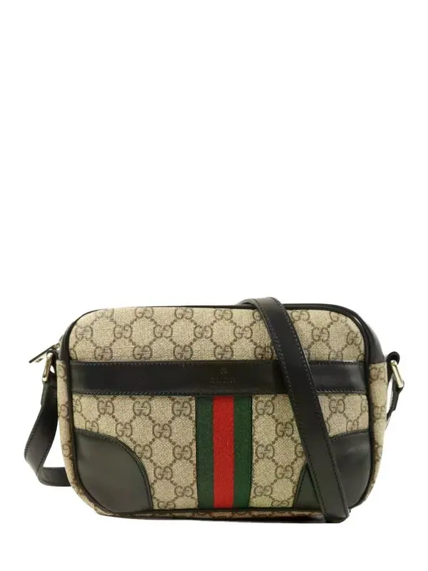 Gucci Gg Supreme Messenger Bag With Web Stripe - Brown