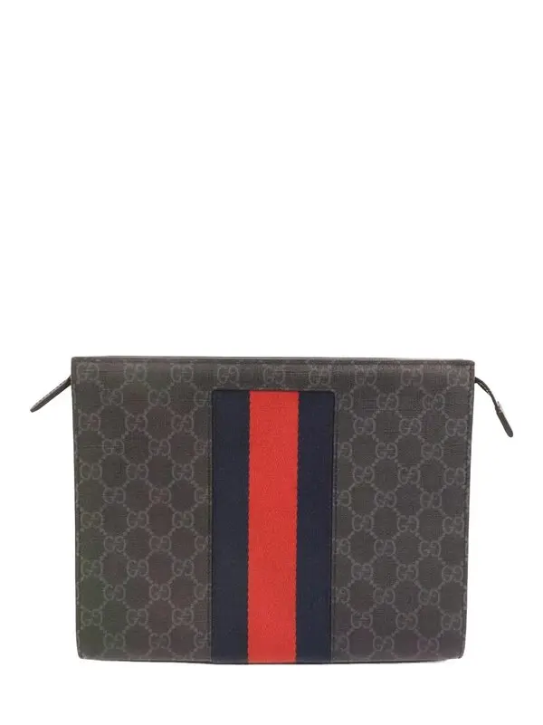 Gucci Gg Supreme Web-stripe Pouch Bag - Grey