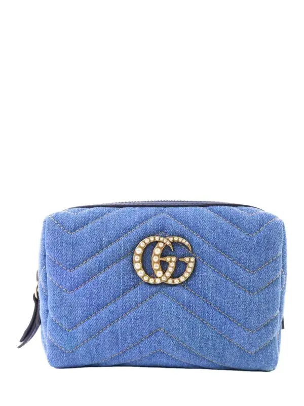 Gucci Gg Marmont Denim Washbag With Pearl Embellishments - Blue