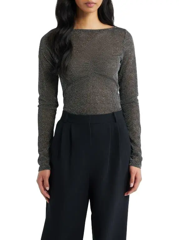 Princess Polly Sheer Glitter Long Sleeve Top - Black/silver