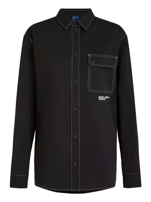 Karl Lagerfeld Contrast-stitch Long-sleeve Shirt - Black