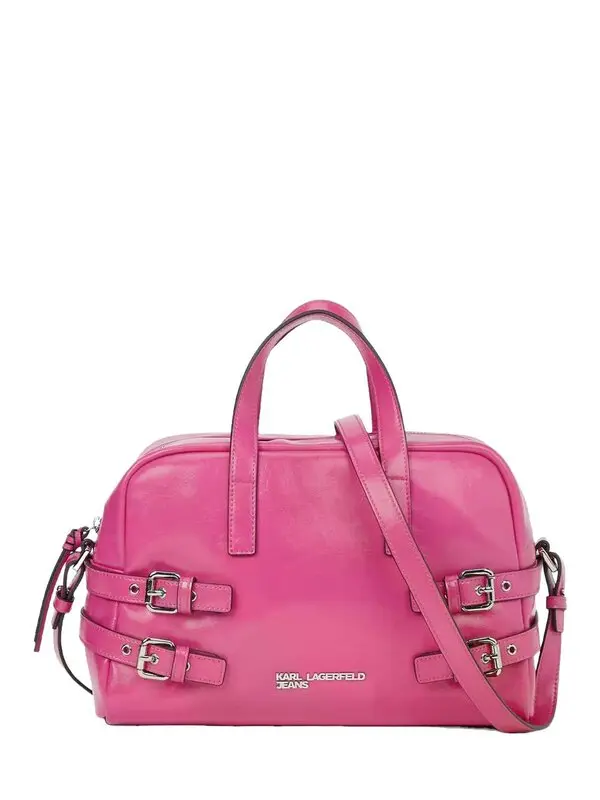 Karl Lagerfeld Faux-leather Bowling Bag With Buckle Accents - Pink