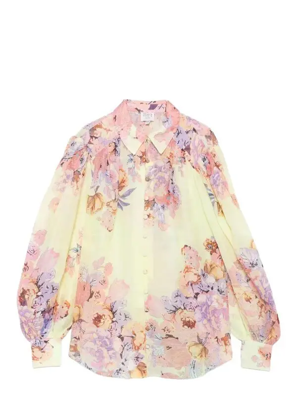 Hemant & Nandita Kysha Floral Print Puff Sleeve Blouse - Yellow