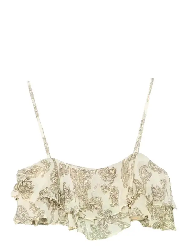 Hemant & Nandita Paisley Print Ruffled Top - Neutrals