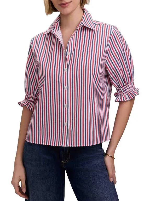 Foxcroft Vivienne Striped Matte Sateen Shirt - Red/navy Blue