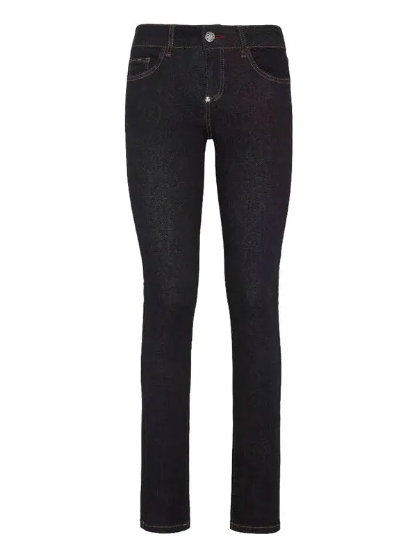 Philipp Plein Slim-fit Denim Jeans With Logo Plaque - Blue