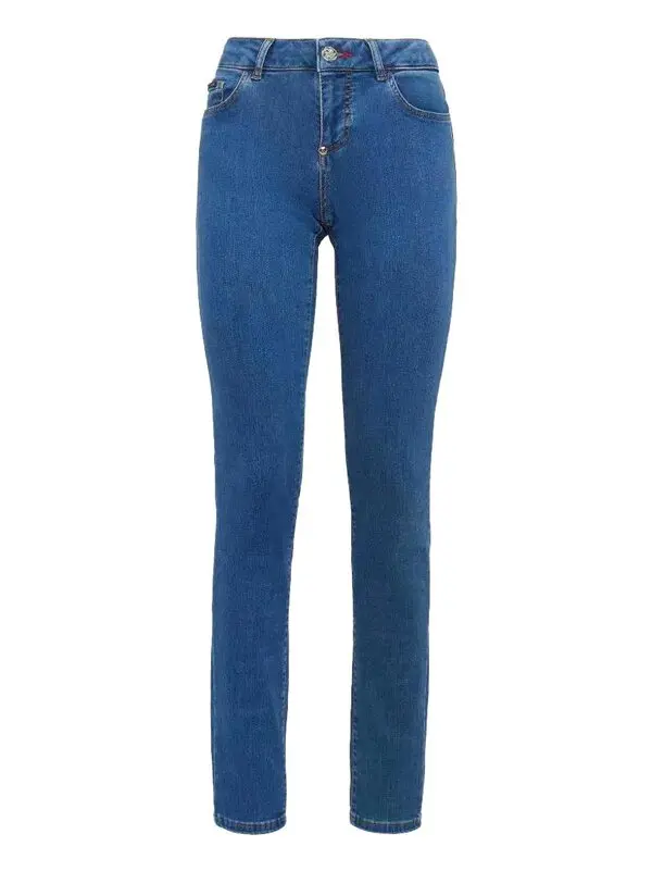 Philipp Plein Slim-fit Denim Jeans With Logo Plaque - Blue