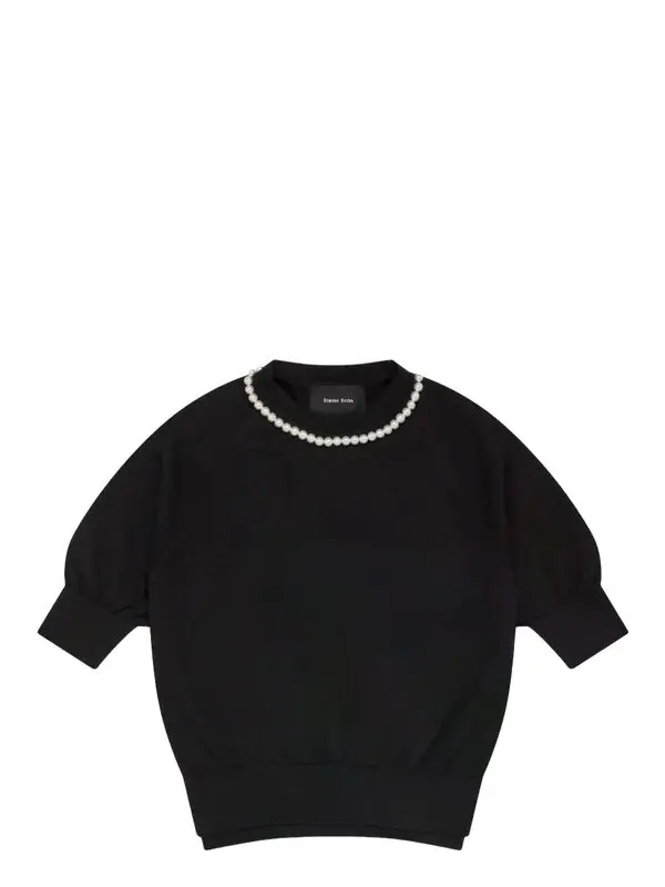 Simone Rocha Pearl Embellished Puff Sleeve Sweater - Black