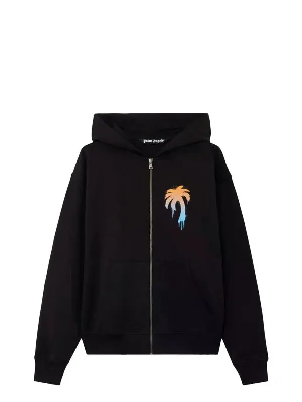 Palm Angels Palm Tree Print Zip-up Hoodie - Black