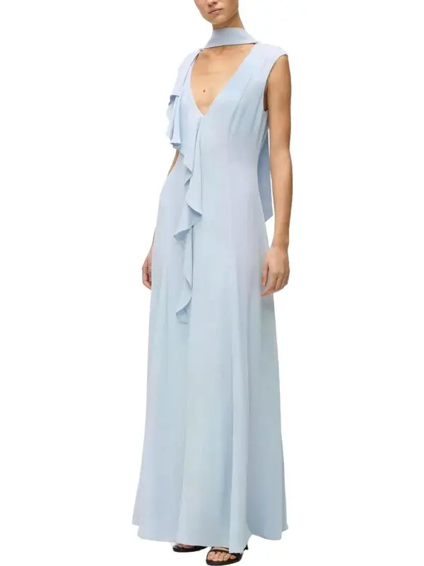 Karl Lagerfeld Ruffled V-neck Maxi Dress - Blue