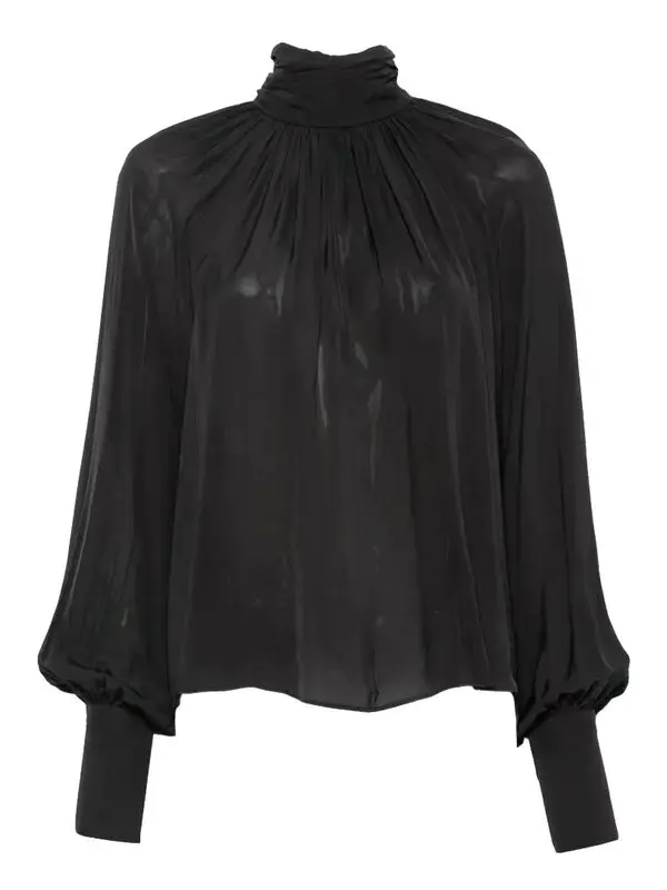 ANINE BING Gathered High-neck Blouse - Black