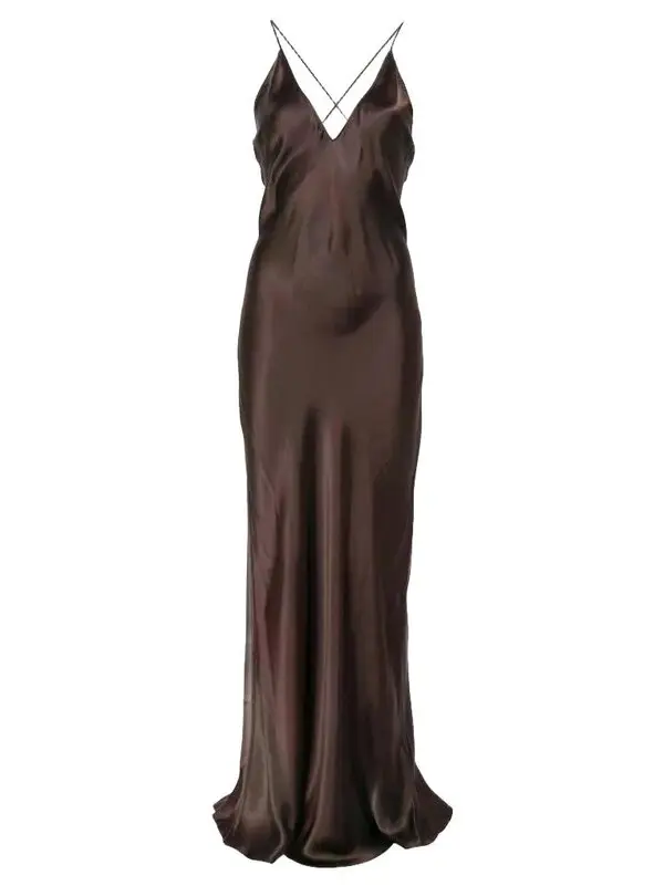 ANINE BING Laurel Criss-cross Slip Maxi Dress - Brown