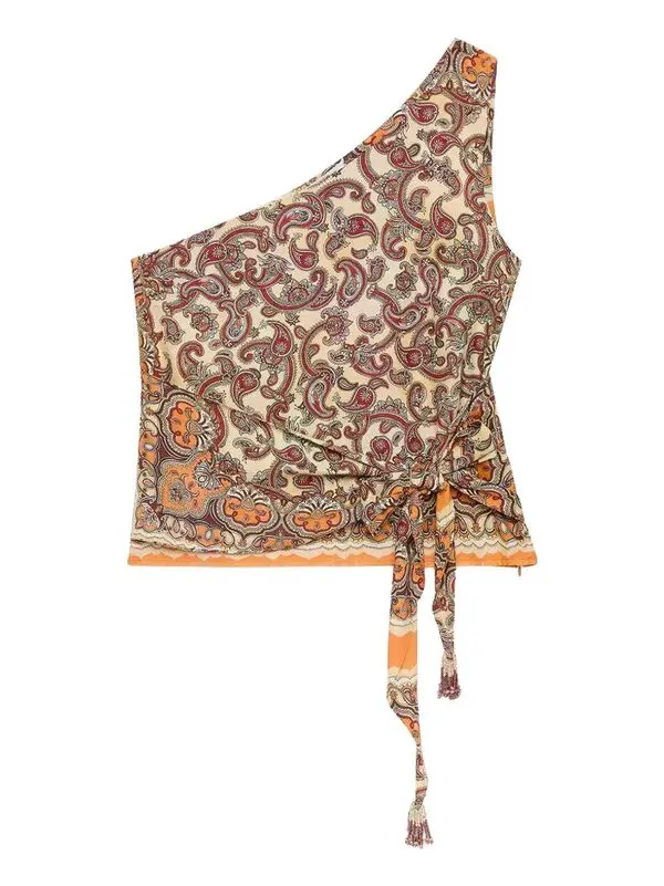 Malìparmi One-shoulder Paisley Viscose Top - Neutrals
